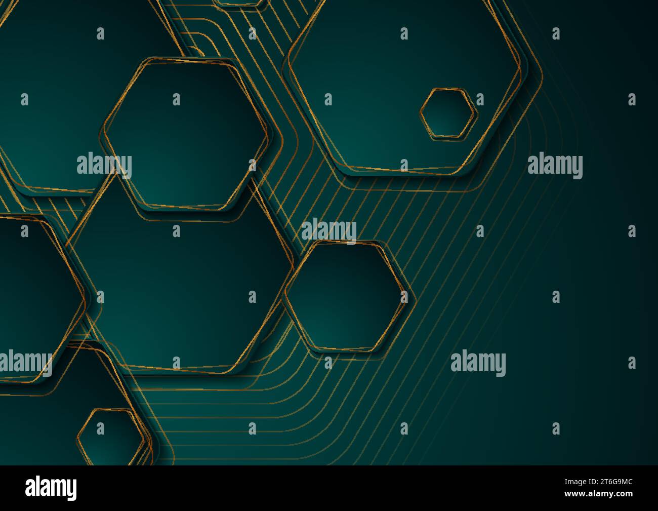 Turquoise and golden abstract tech geometric background with hexagons ...
