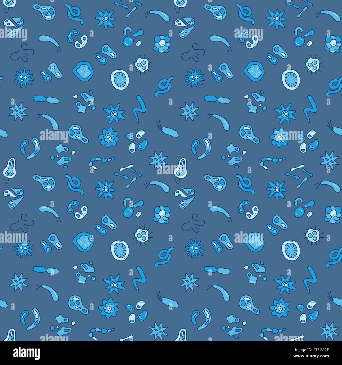 Bacteria and Microbes vector colored blue concept Seamless Pattern or ...