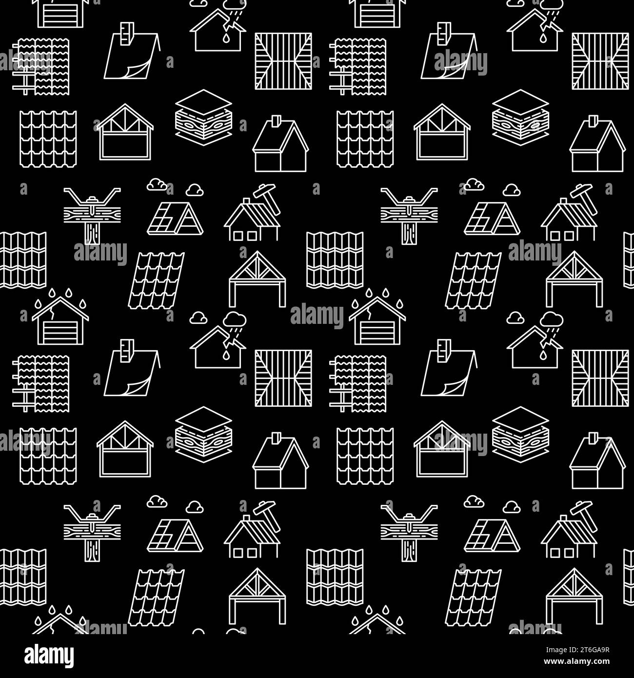 Roof Repair linear dark seamless pattern. Roofing vector concept ...