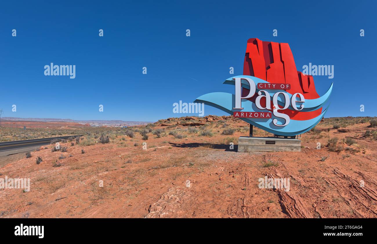 The welcome sign for the city of Page Arizona. Located near the border ...