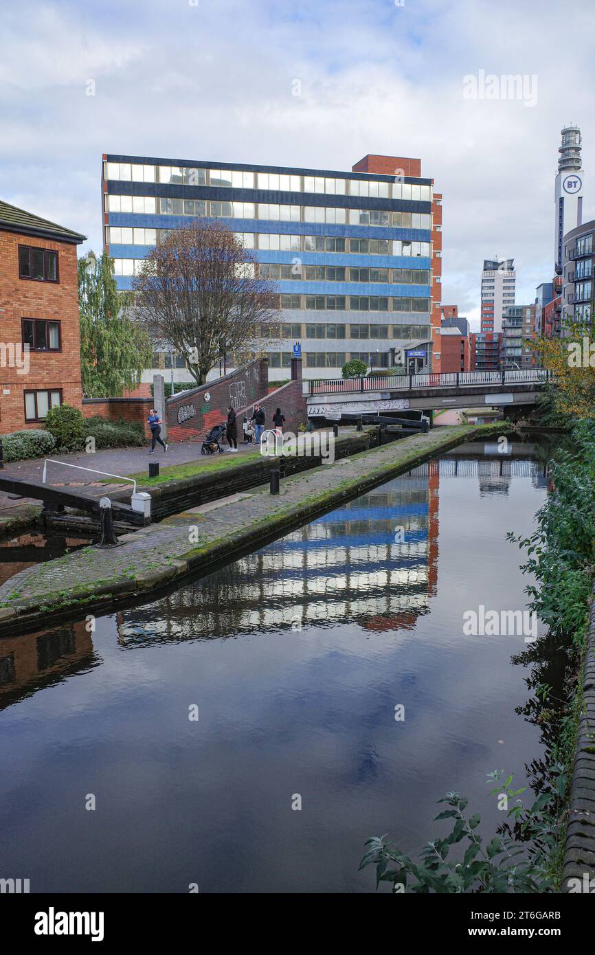 Birmingham, UK - Nov 5, 2023: Buildings along the Worcester and ...