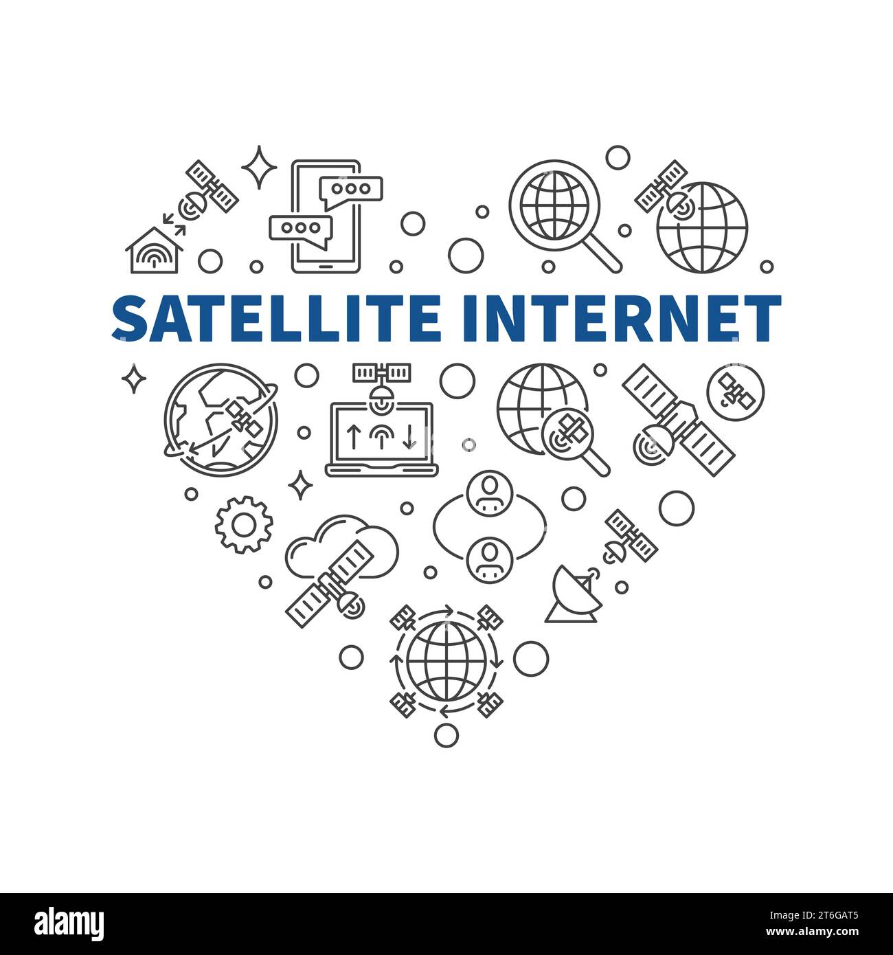 Satellite Internet Heart vector concept outline banner - Broadband ...