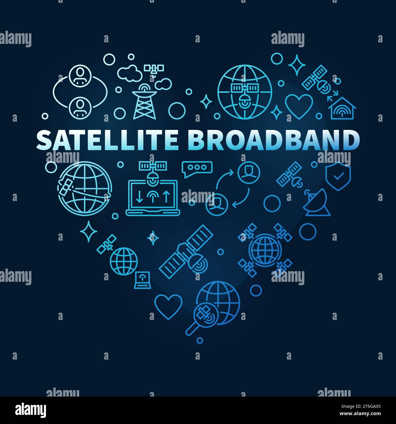 Satellite Broadband vector outline heart shaped blue banner. Internet ...