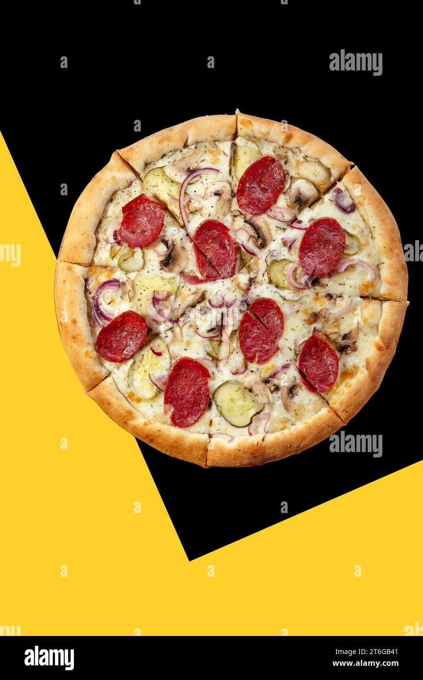 italian traditional pizza on a colored background Stock Photo - Alamy