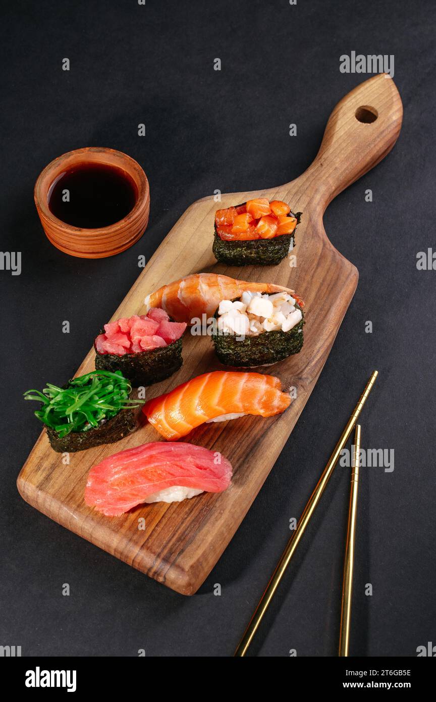 Set of traditional japanese food on a dark background Stock Photo - Alamy
