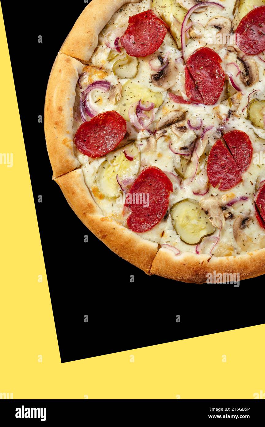 italian traditional pizza on a colored background Stock Photo - Alamy