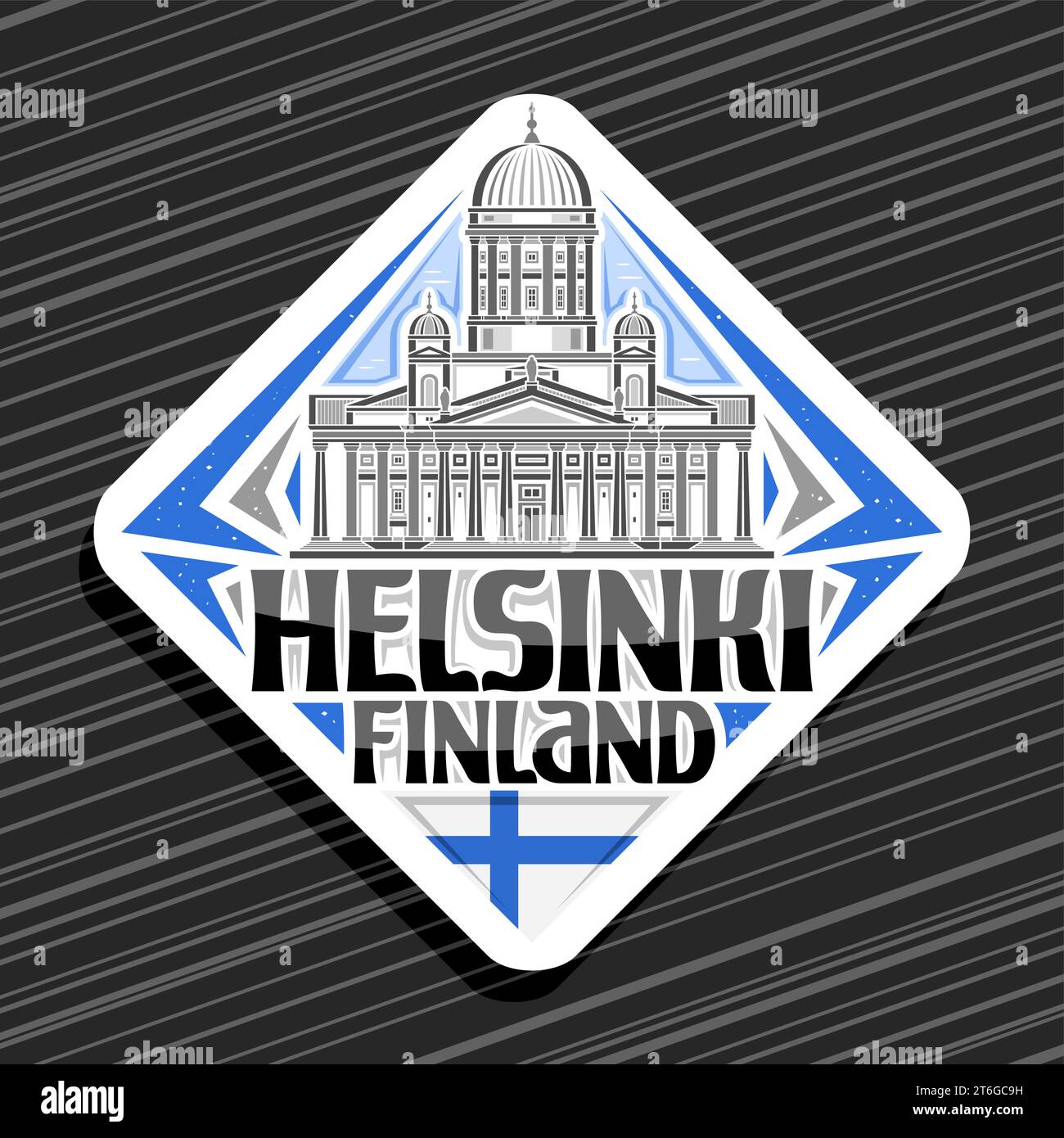 Vector logo for Helsinki, white rhombus road sign with line ...