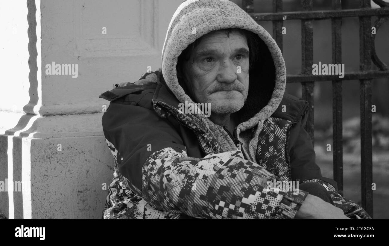 Destitution in Wales' capital city. A senior homeless man living on the ...