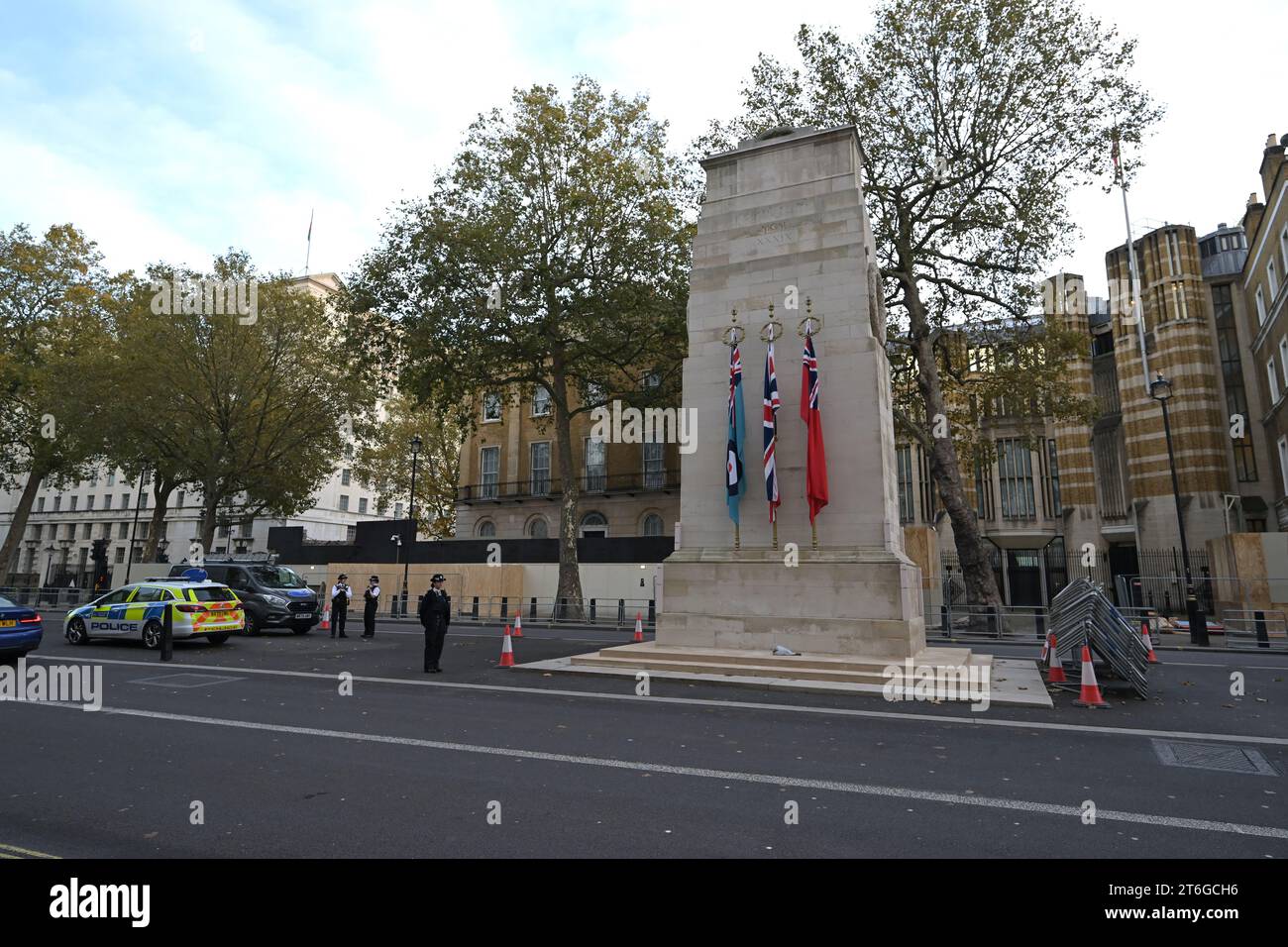London, UK. 10th Nov, 2023. Police at the Cenotaph in Whitehall on the ...