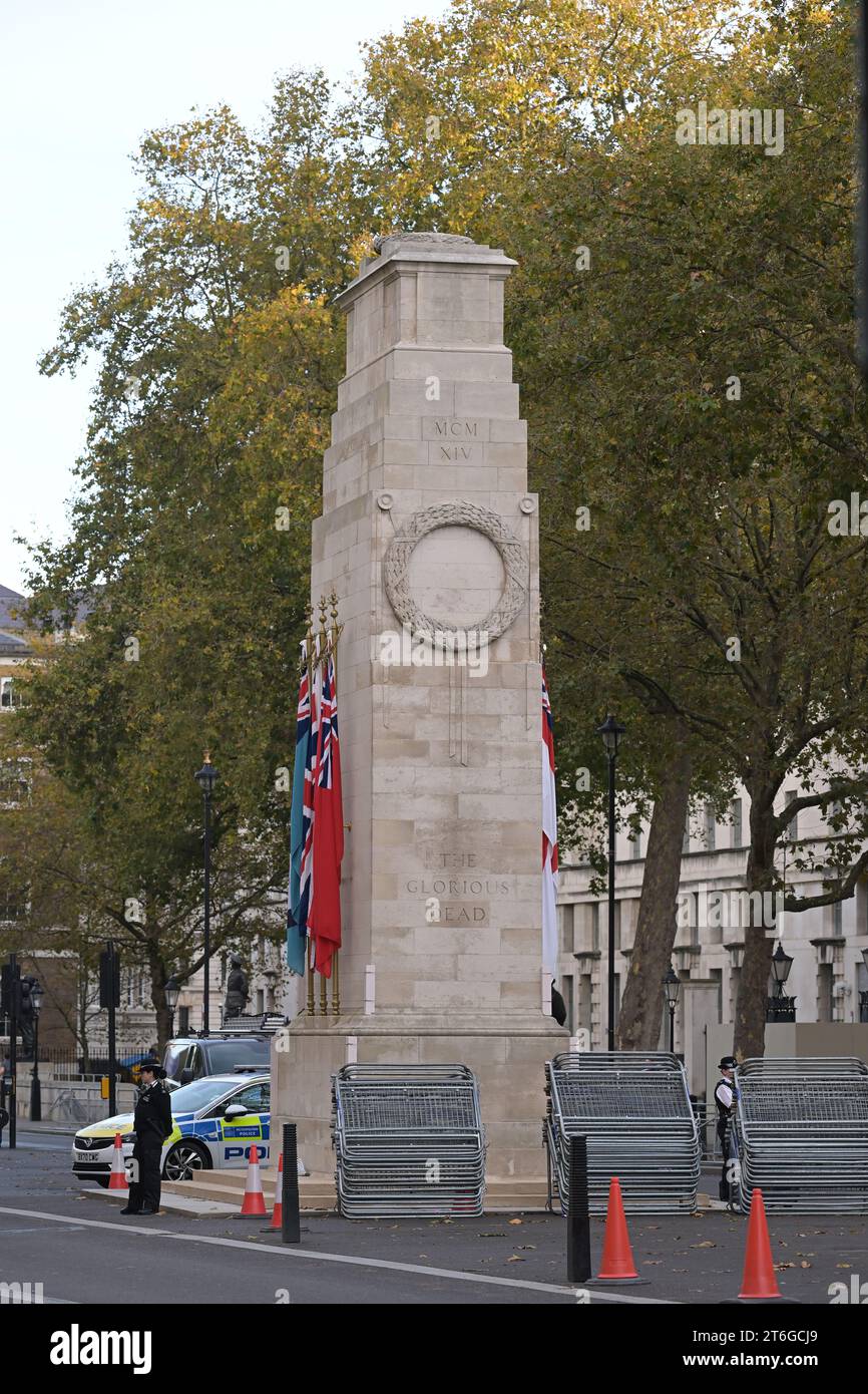 London, UK. 10th Nov, 2023. Police at the Cenotaph in Whitehall on the ...