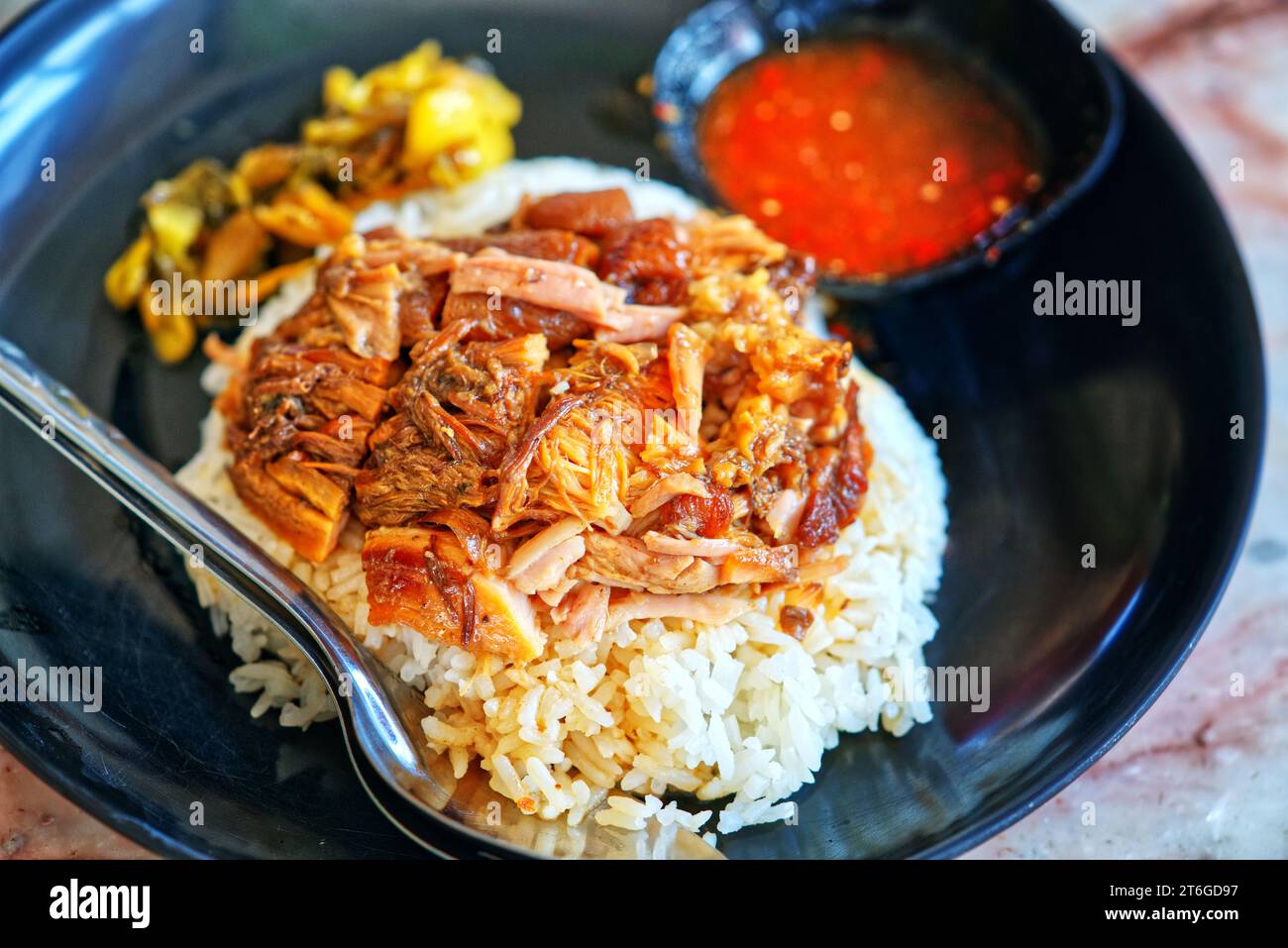 Thai-Chinese food, delicious stew pork from pig's leg over rice or Kao ...