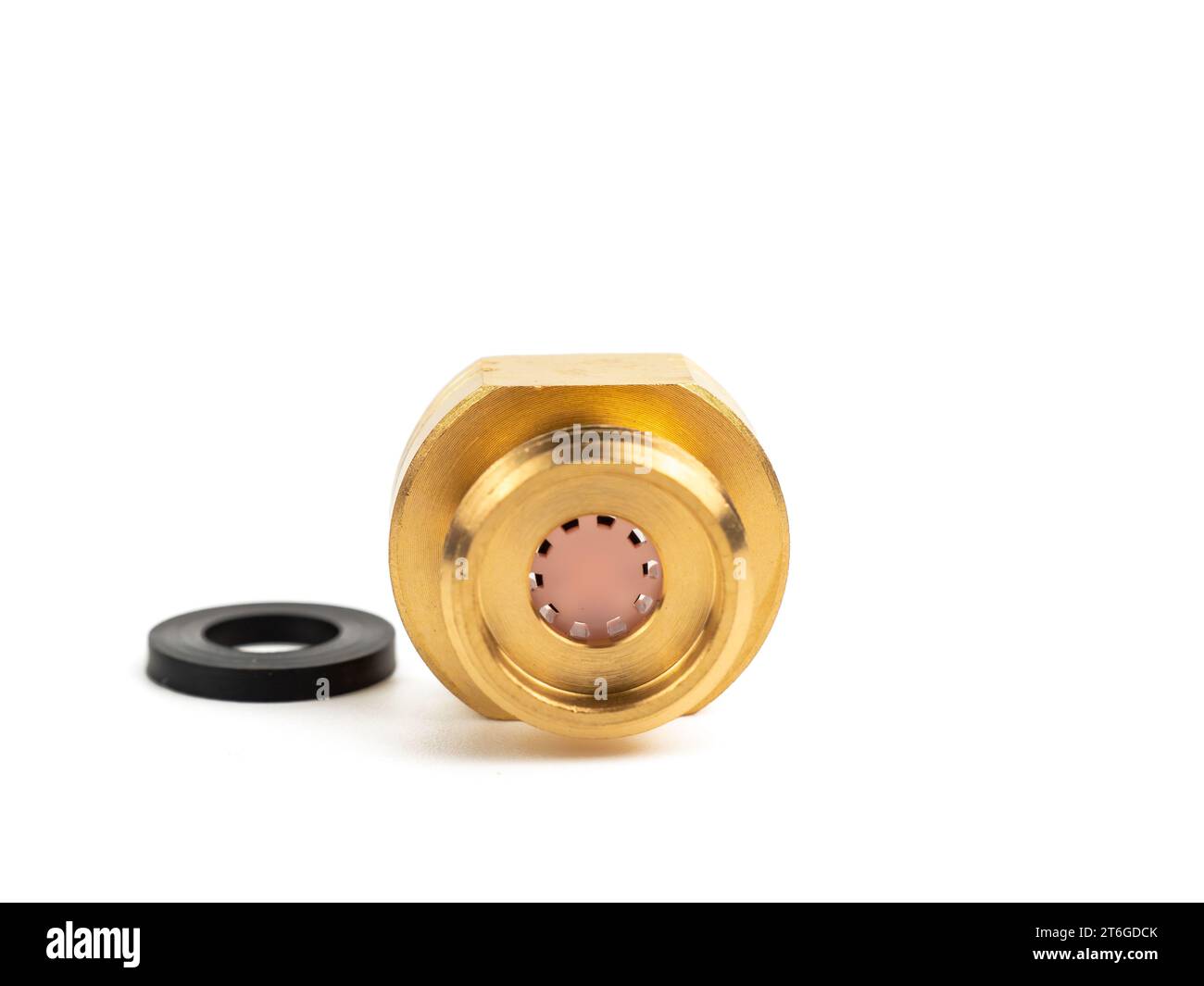 Metal adapter for water hose with mesh isolated on white background ...