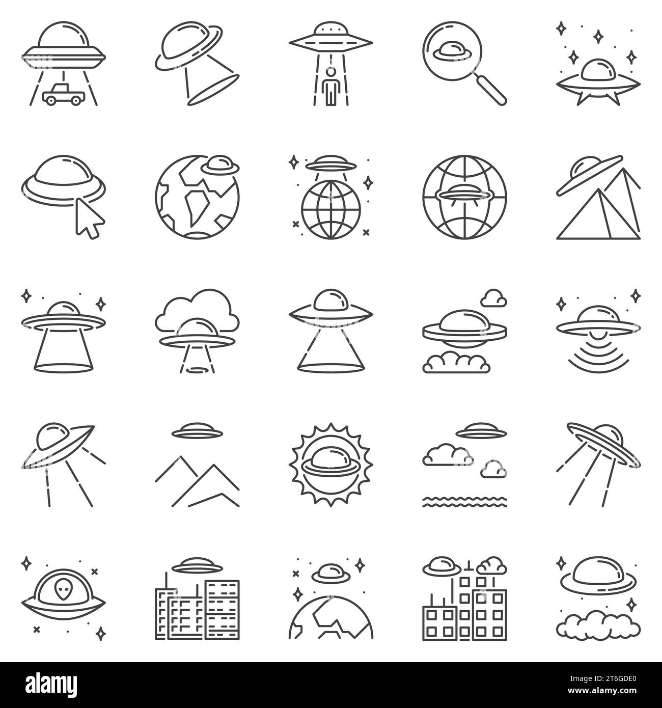 UFO Outline icons set - Unidentified Flying Object and Flying Saucer ...