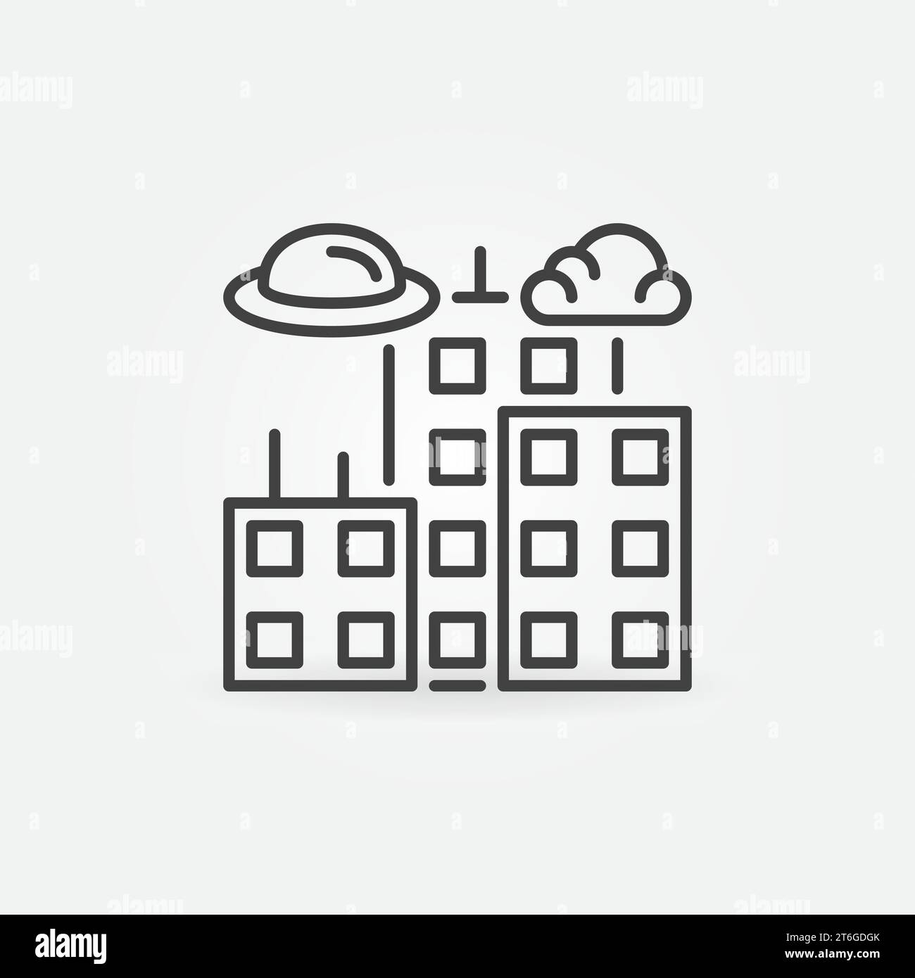 UFO in the City vector Invasion concept icon or symbol in outline style ...