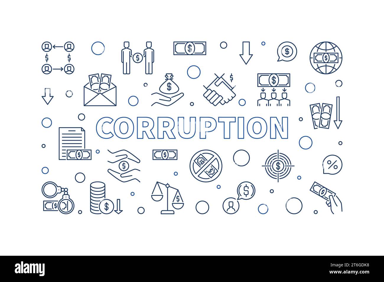 Corruption concept outline horizontal banner - vector linear minimal ...