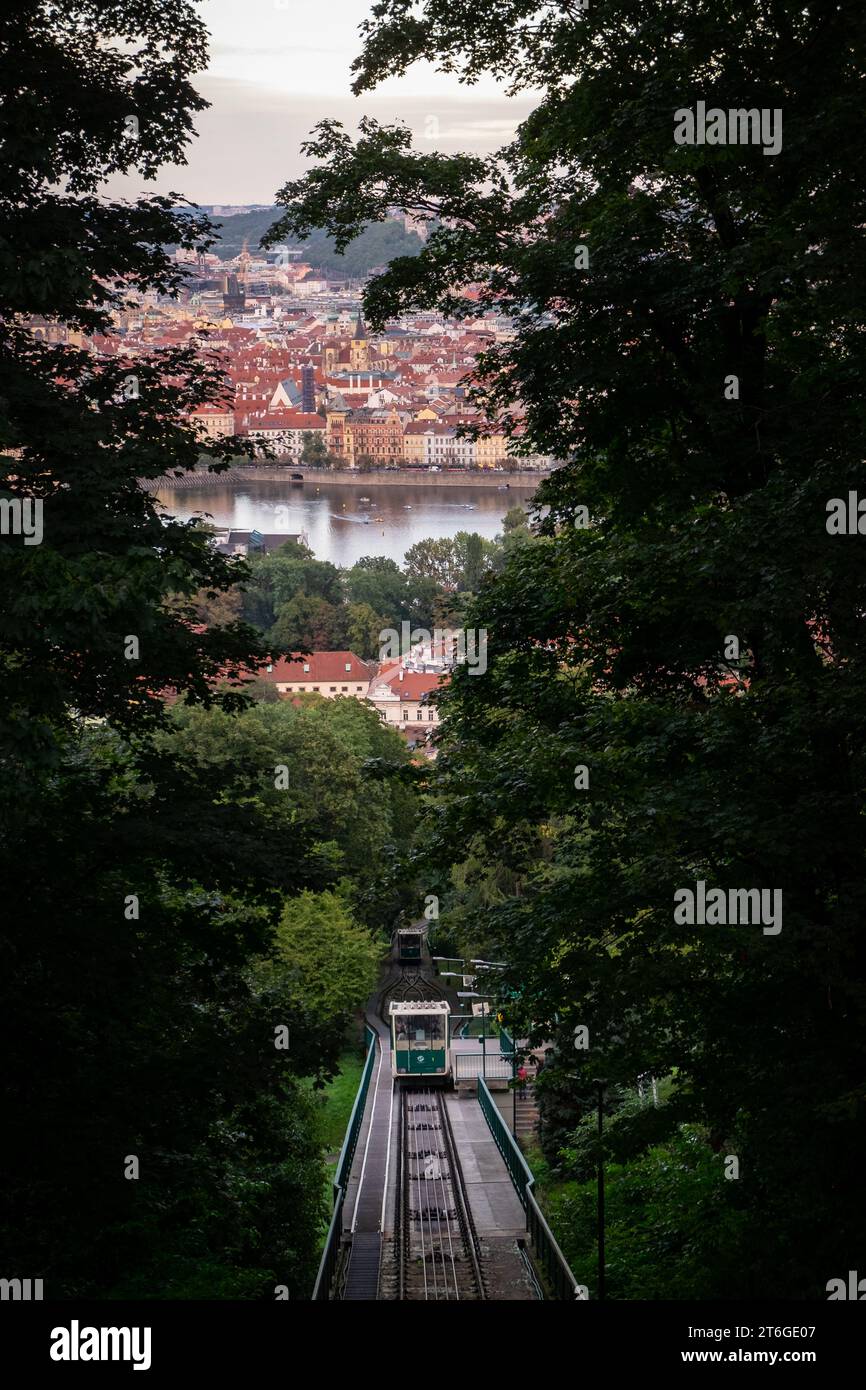 The Petrin funicular, famous Prague's tourist attraction, Czech ...