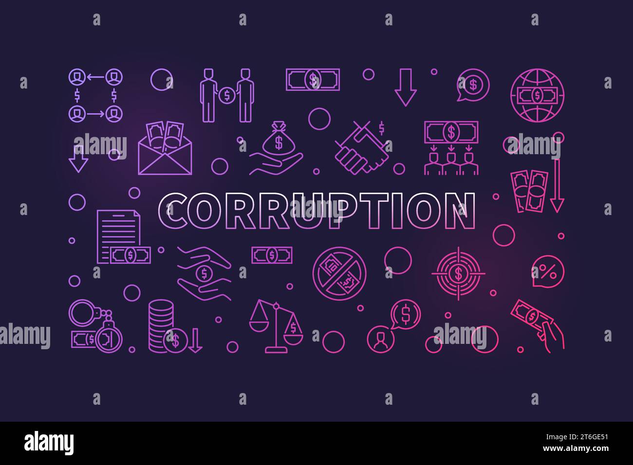 Corruption concept colorful linear horizontal banner. Vector outline ...
