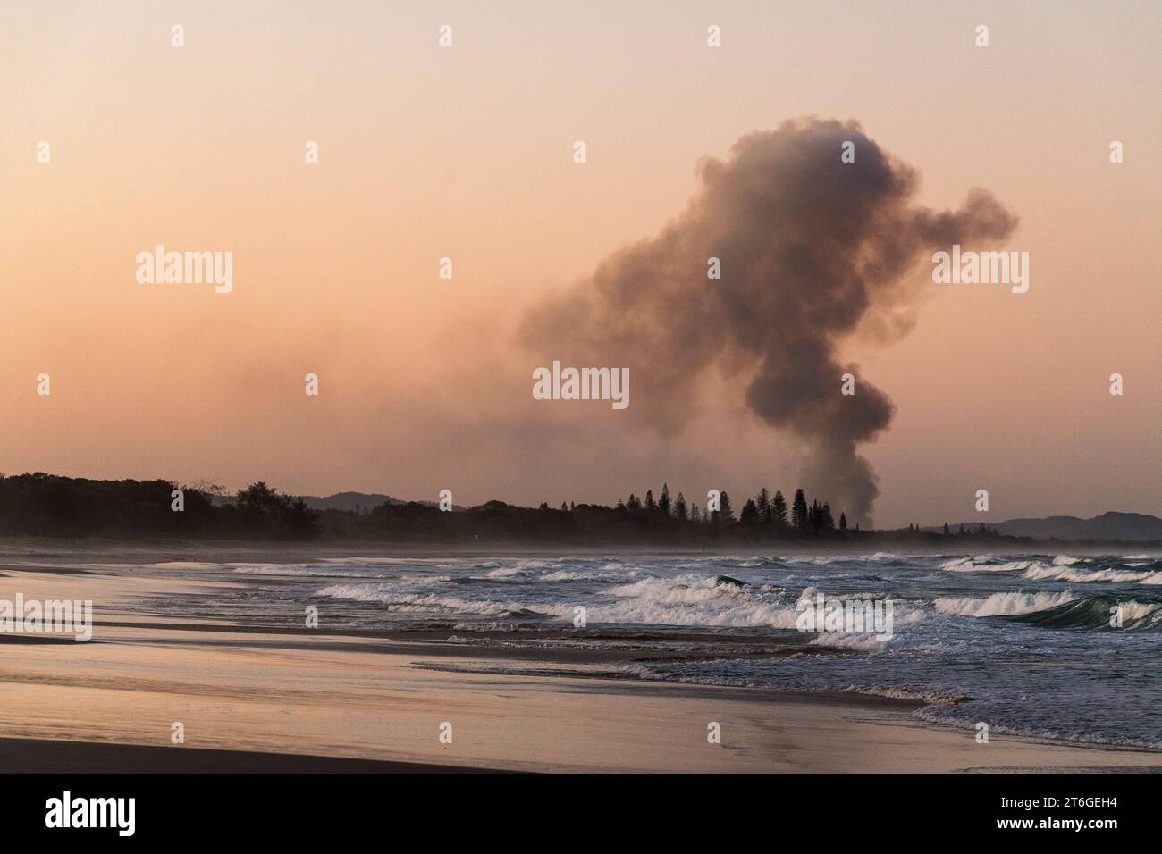 Sunset Coastal Landscape with Sugar Cane Field Burning Smoke at ...