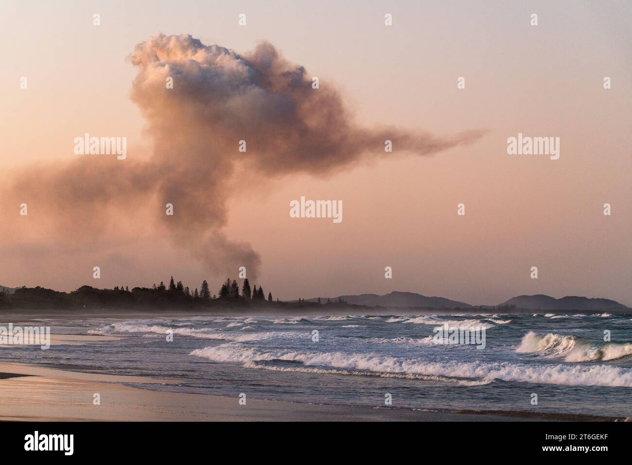 Sunset Coastal Landscape with Sugar Cane Field Burning Smoke at ...