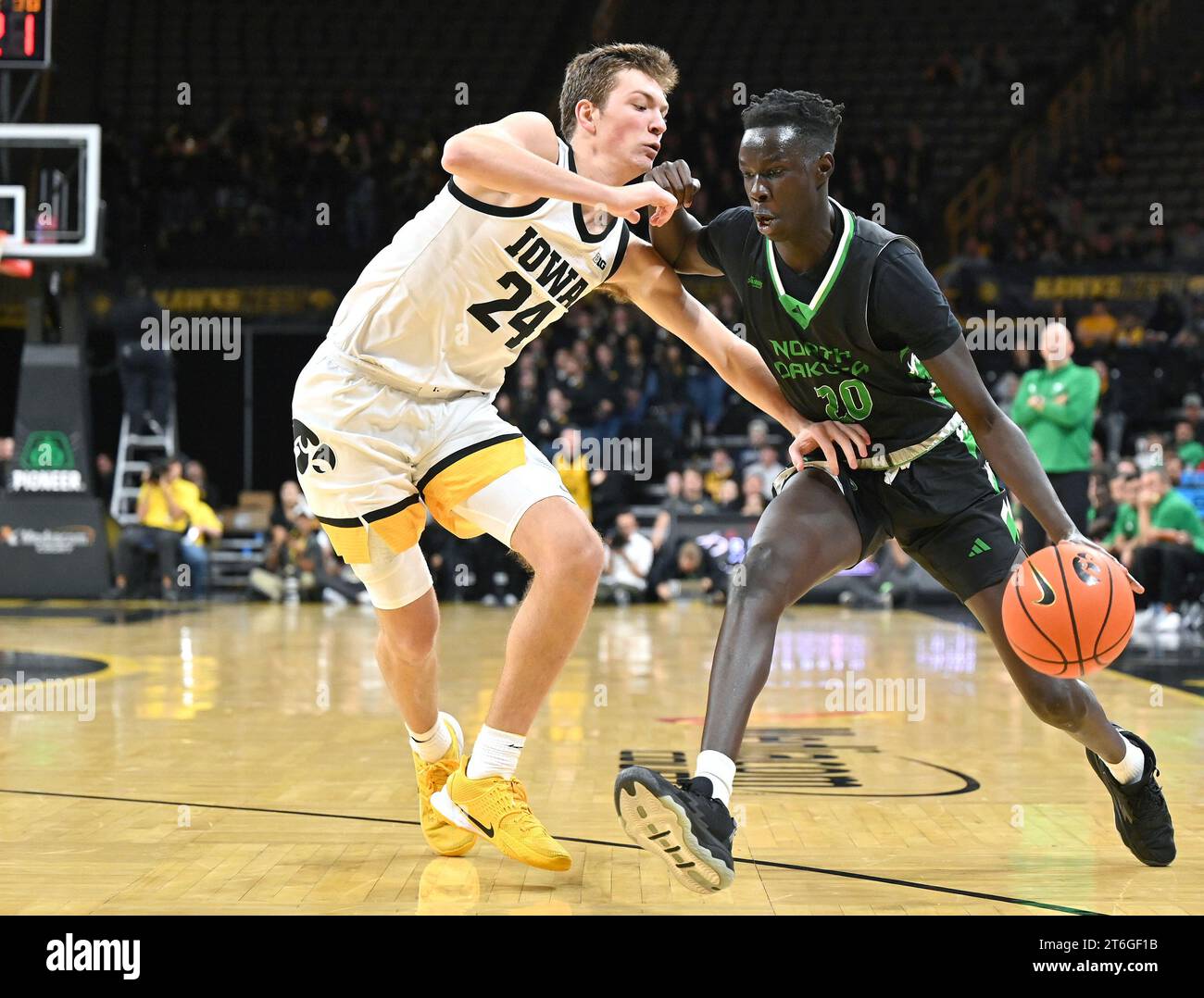 IOWA CITY, IA - NOVEMBER 07: Iowa forward Bryce Sanford (24) tightly ...