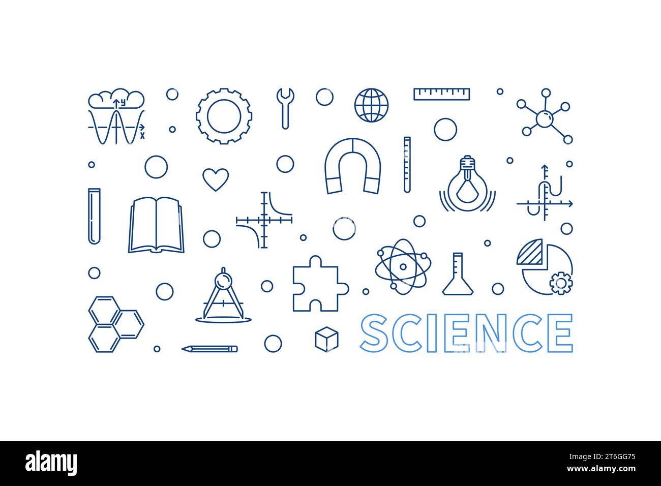 Science minimal vector horizontal illustration or banner in outline ...