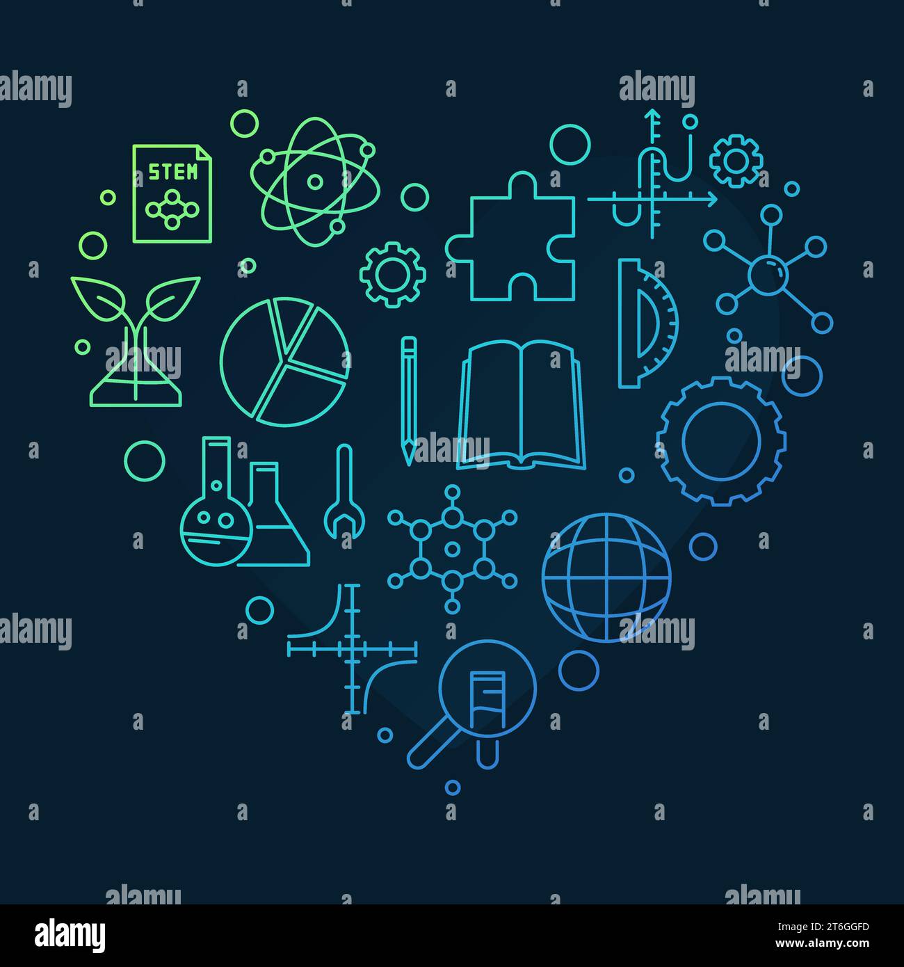 I Love STEM heart shaped colorful banner in outline style. Science ...