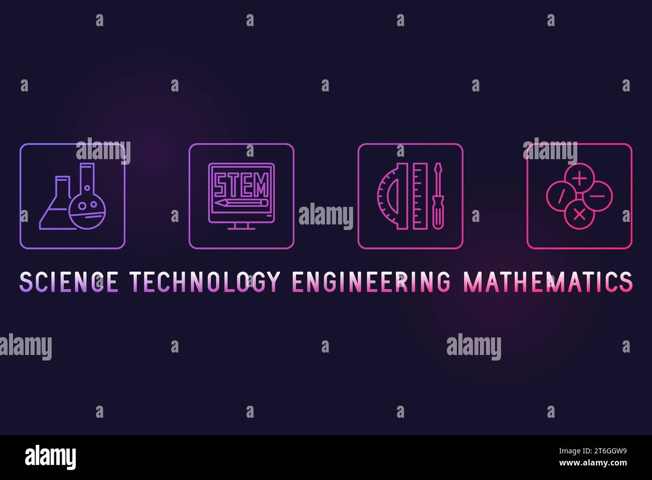 Science, Technology, Engineering, Mathematics thin line colorful illustration - STEM concept ...