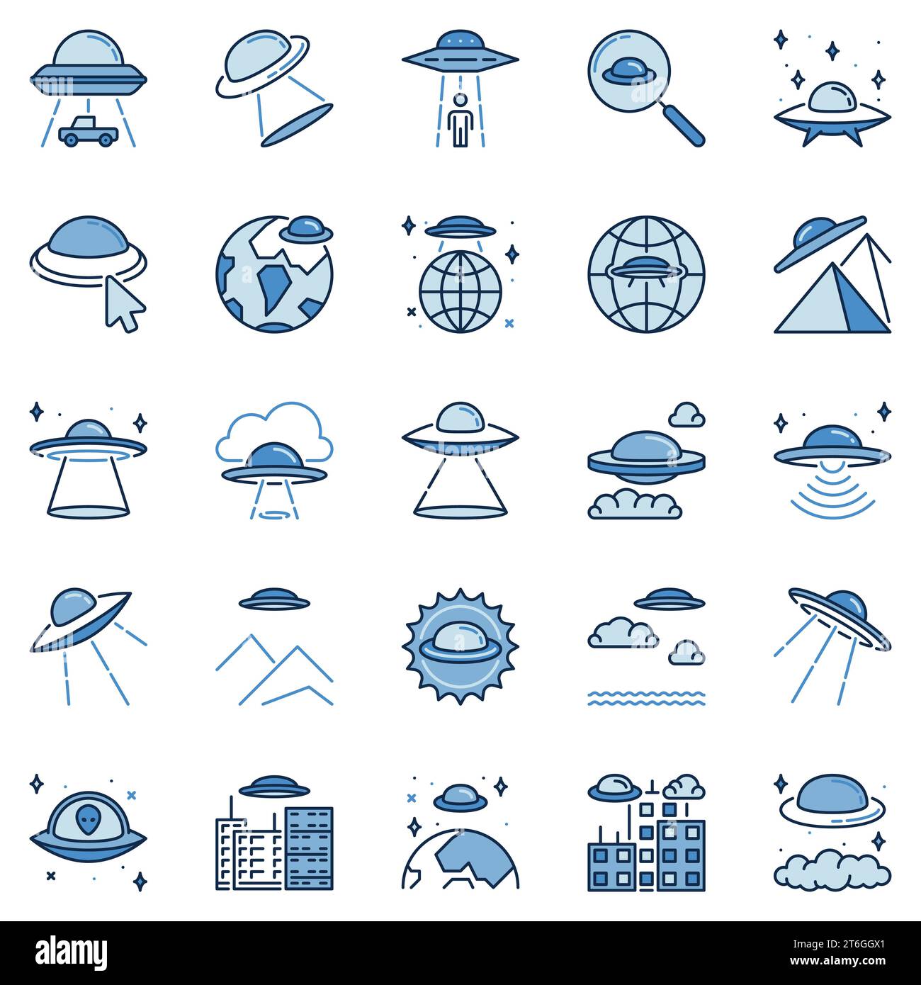 UFO colored icons set. Flying Disc and Alien Spaceship concept vector ...