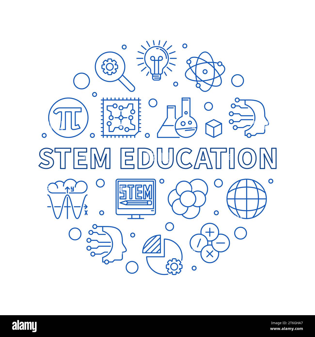 STEM Education round minimal vector blue illustration in thin line ...