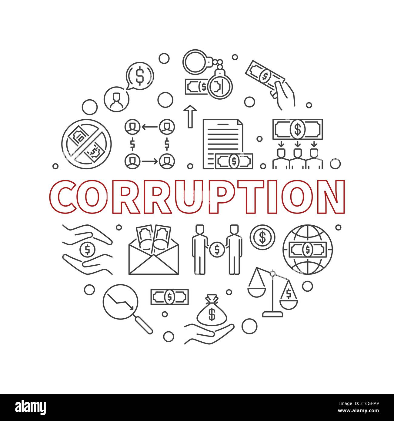 Corruption concept thin line circular banner. Vector linear round ...