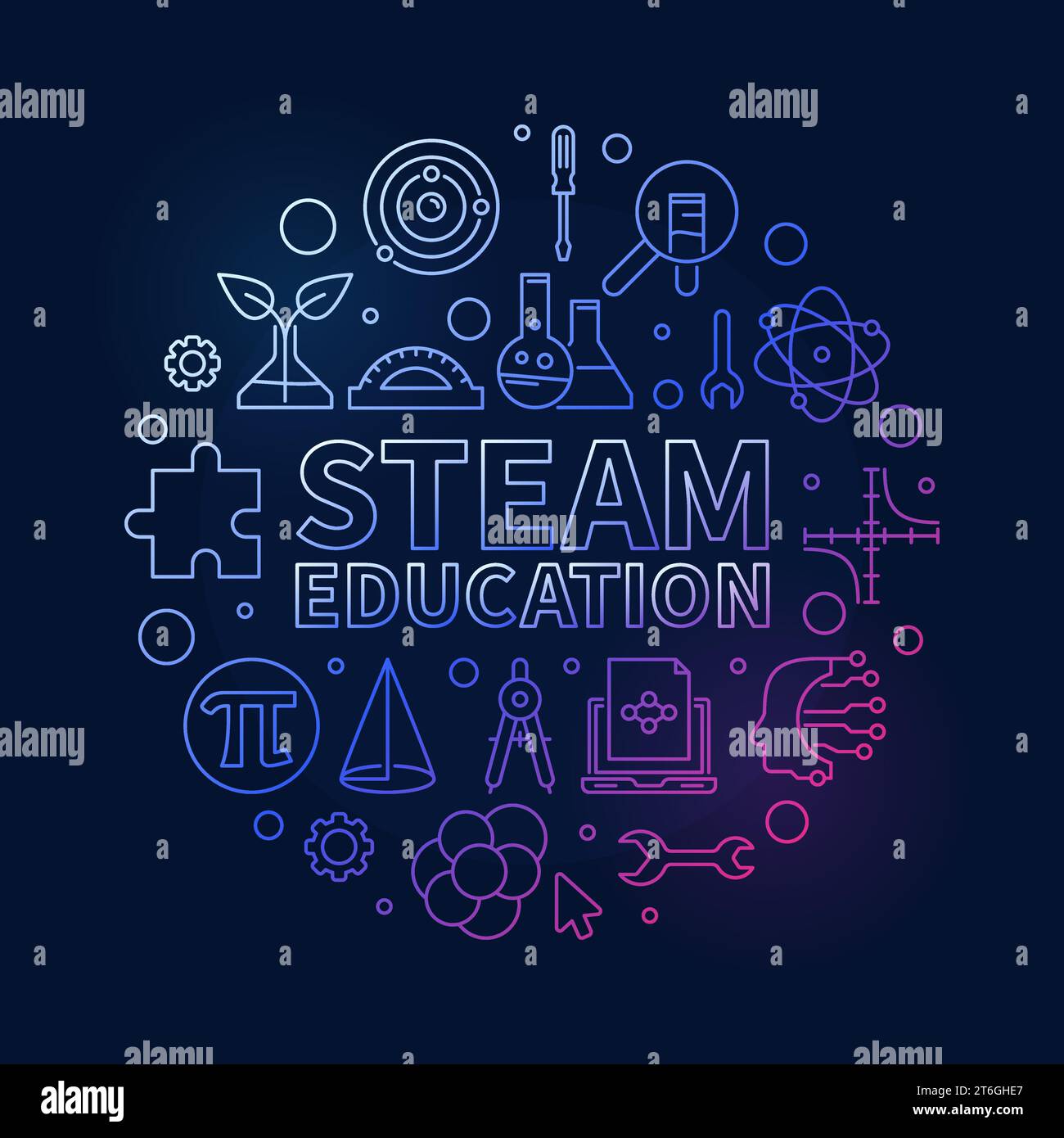 STEAM Education circular vector outline colored illustration. Science ...