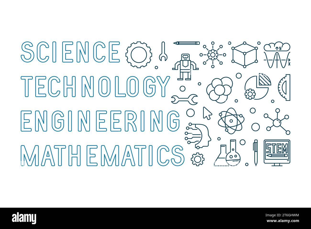 Science, Technology, Engineering, Mathematics - STEM concept outline blue horizontal ...