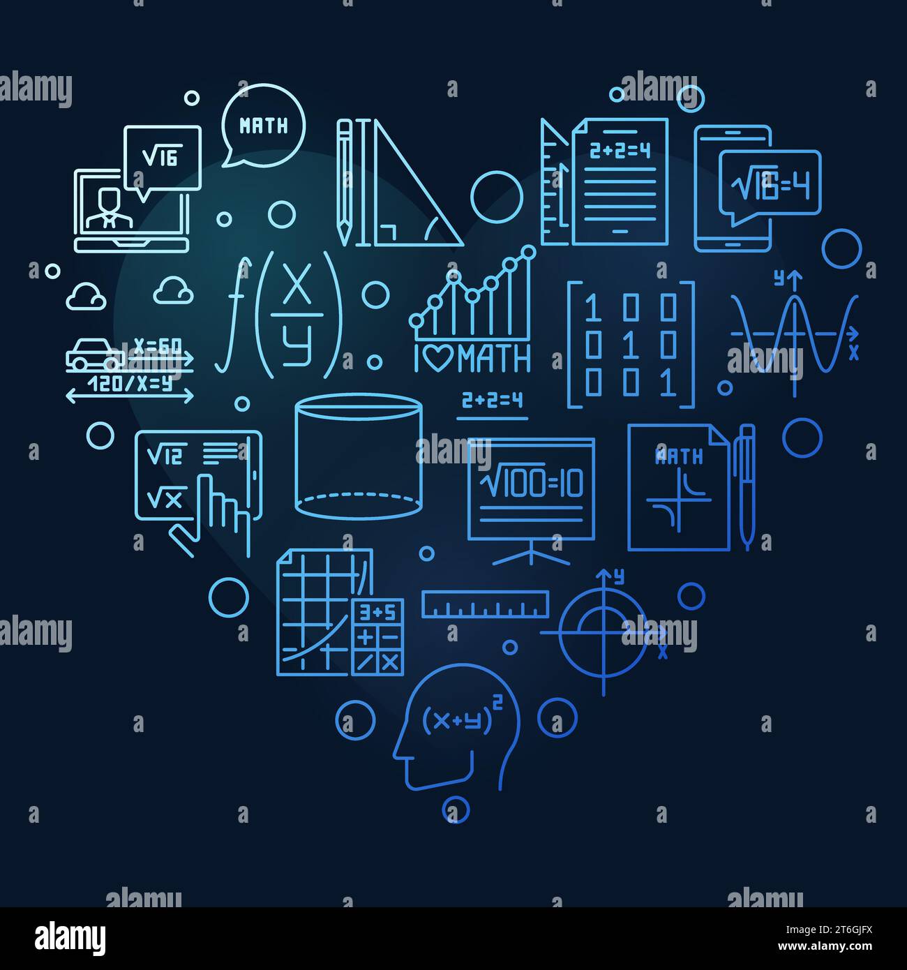 I Love Mathematics vector thin line heart-shaped blue banner. Math ...