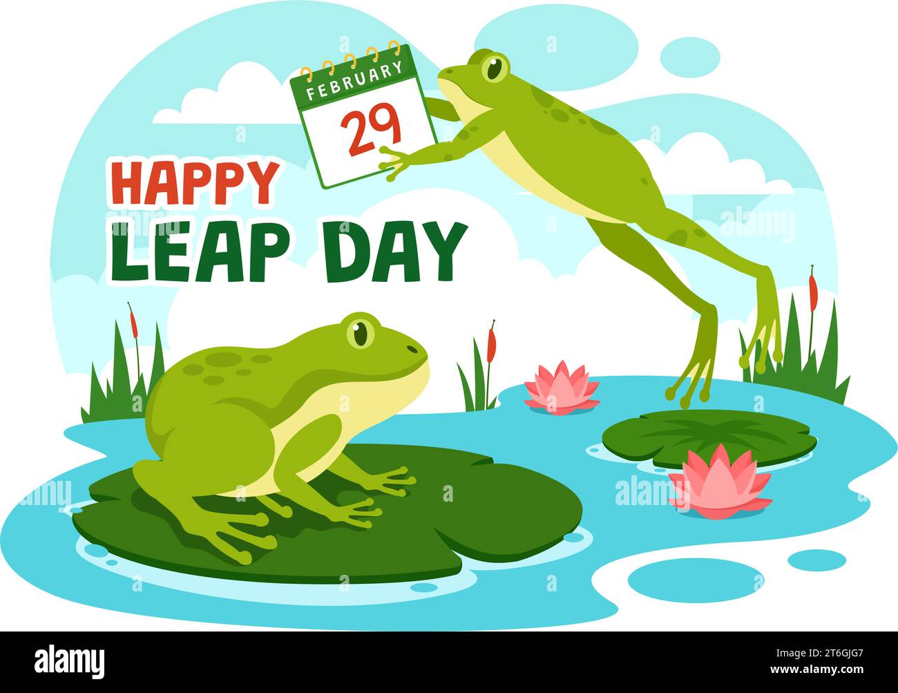 Happy Leap Day Vector Illustration on 29 February with Jumping Frogs ...