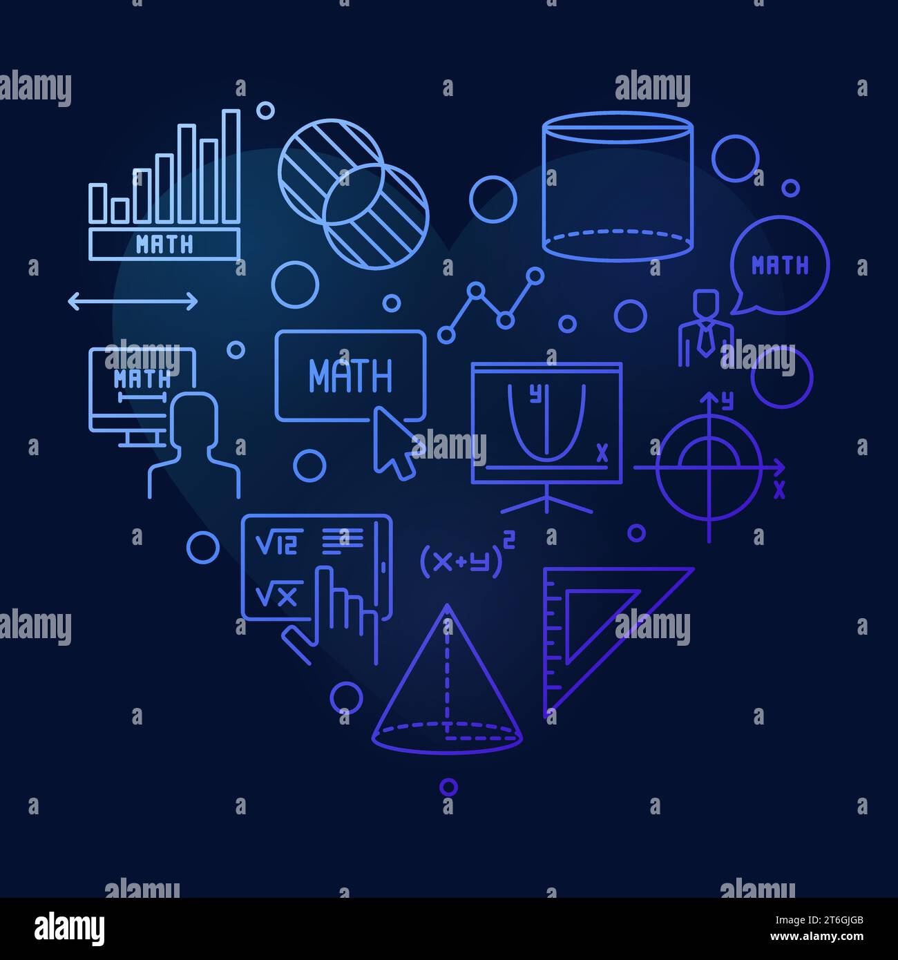 Learning Mathematics vector thin line heart shape blue banner - Math ... Learning Mathematics vector thin line heart shape blue banner - Math ...