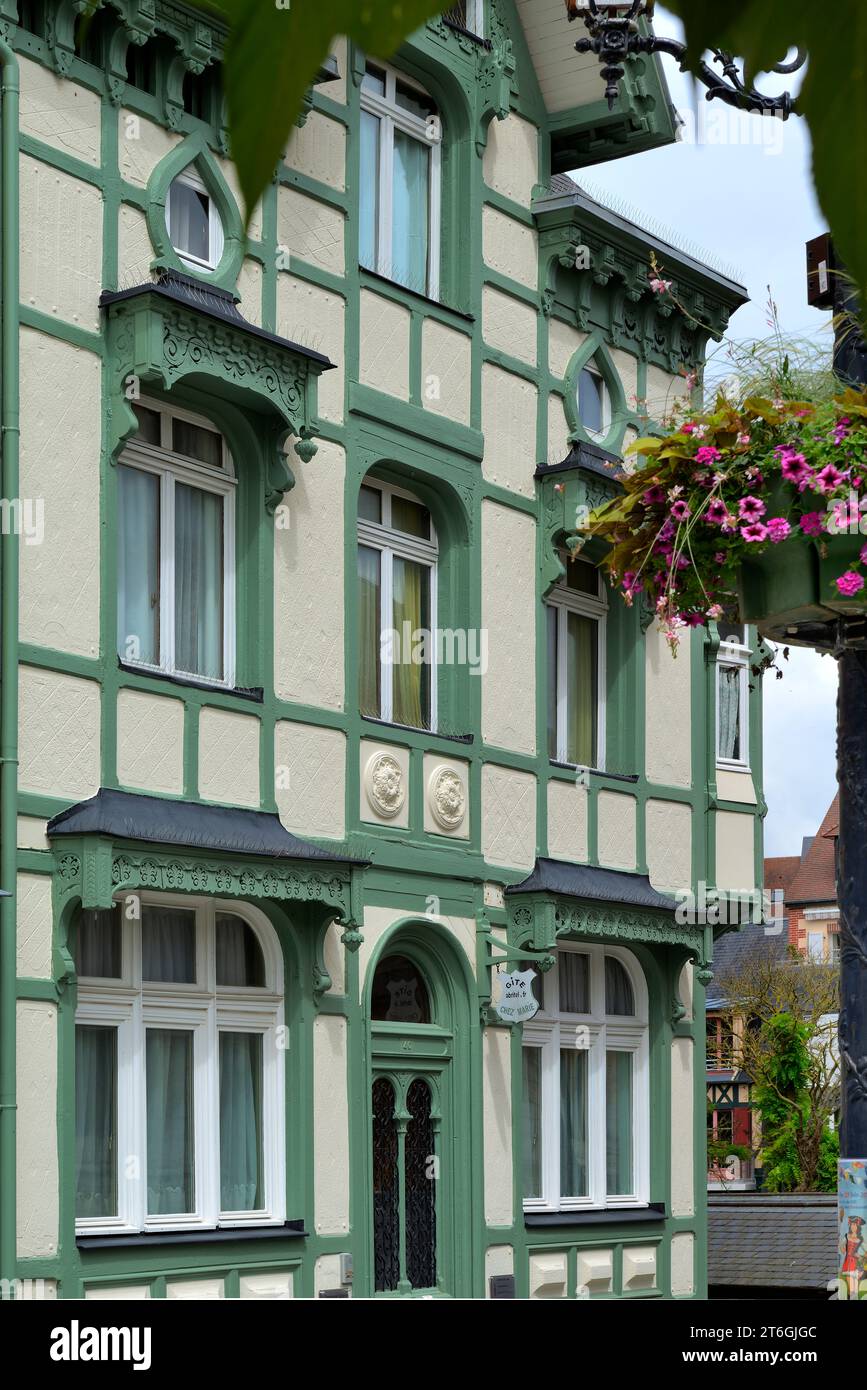 Ornate carved timber framed house with patterned plaster work, Place ...