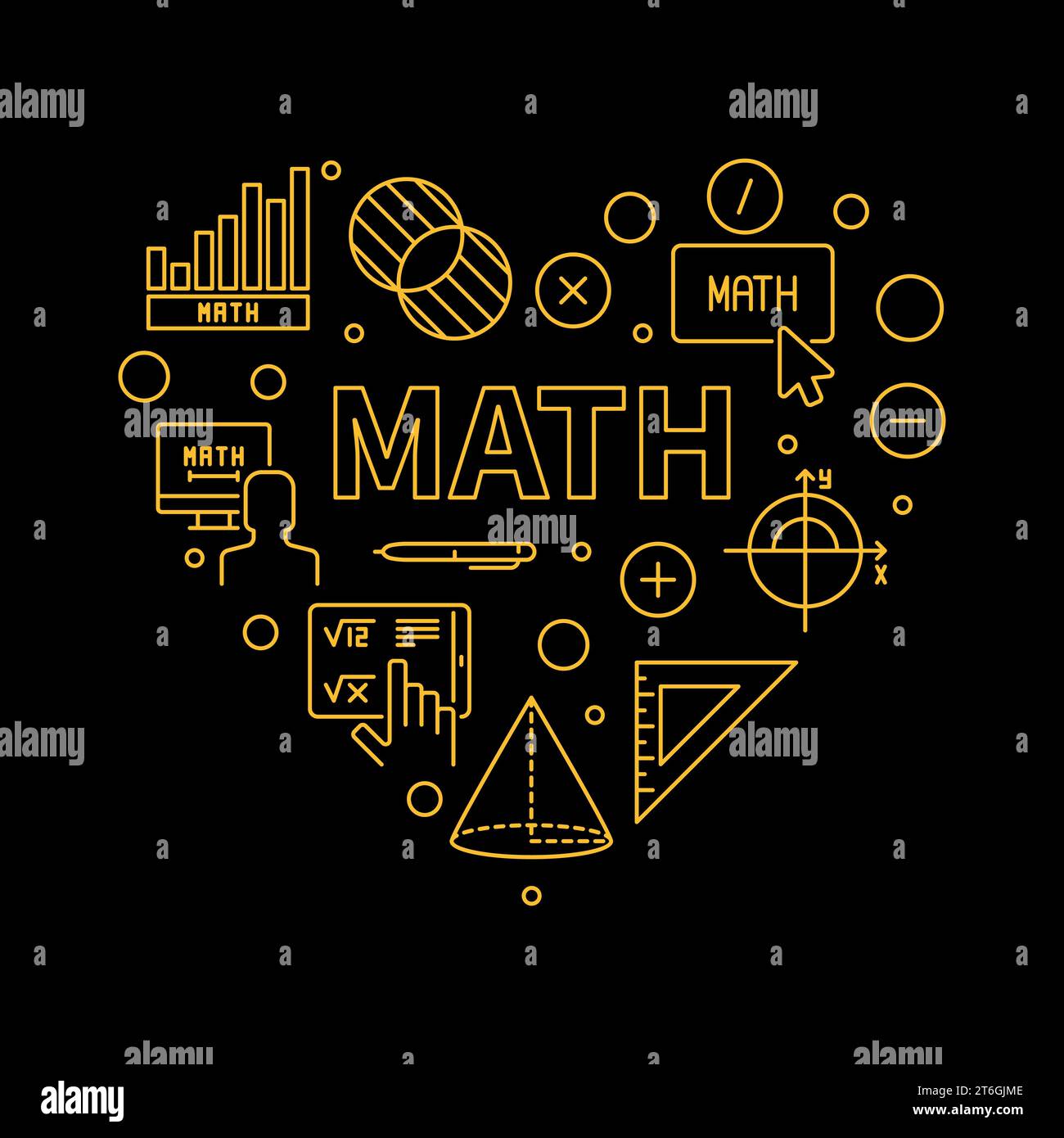 Math Heart vector concept outline banner - Math heart-shaped ...