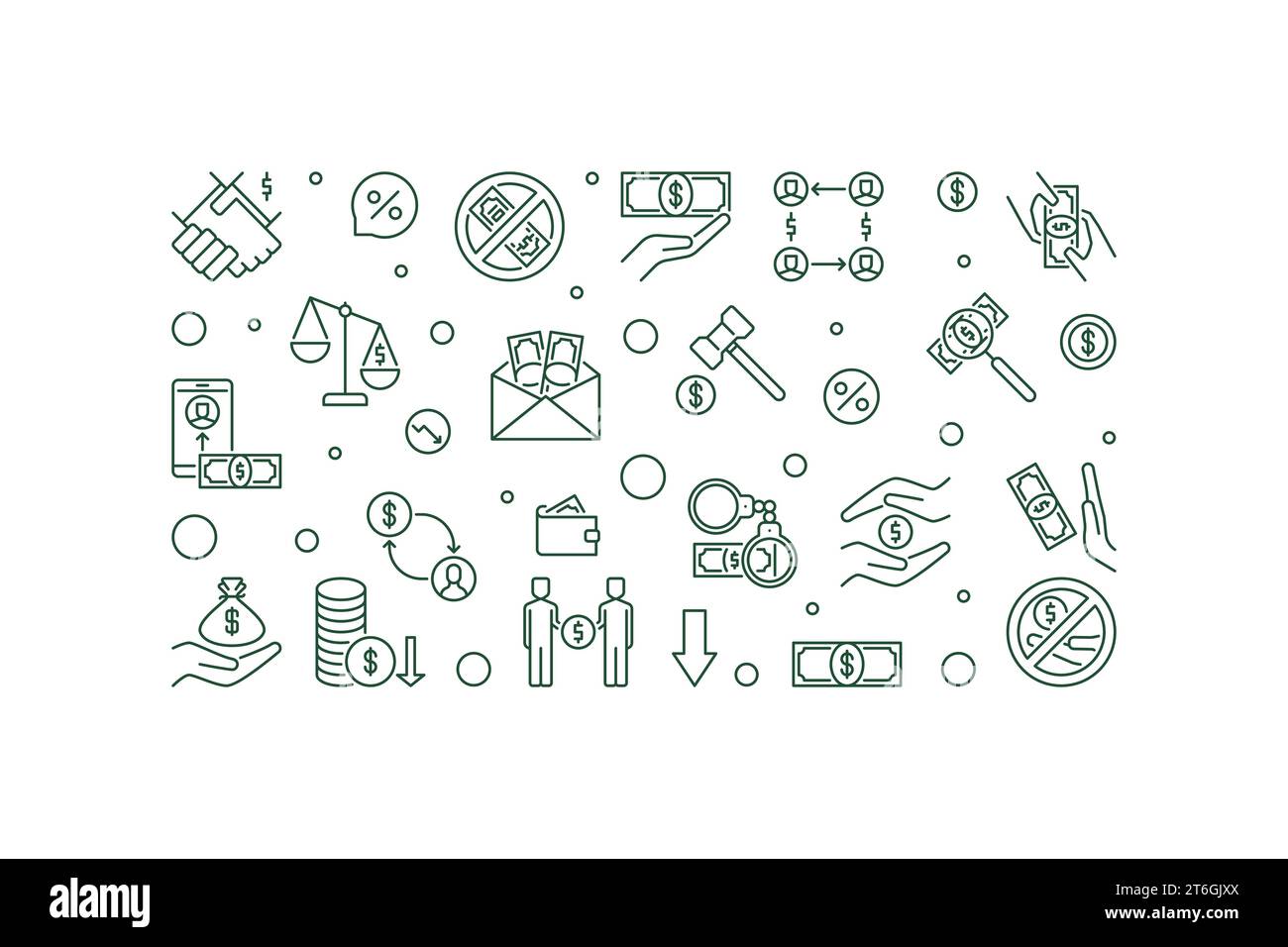 Corruption and Bribery vector thin line horizontal banner. Money and ...