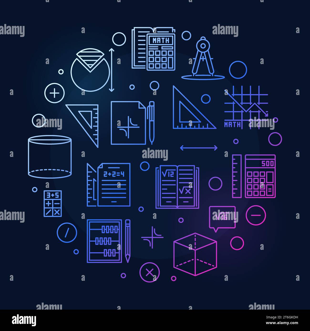 Basic Math vector thin line round colored banner. Mathematics concept ...