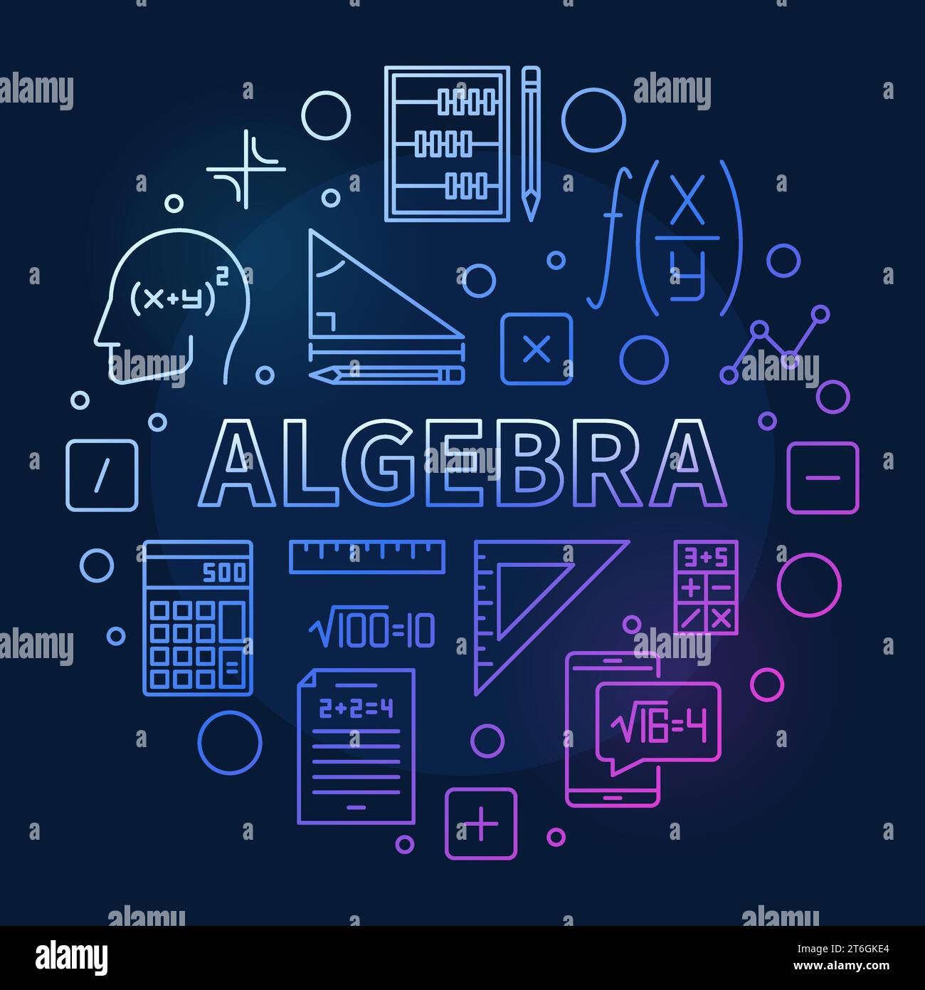 Algebra concept thin line round colored banner - Vector illustration ...