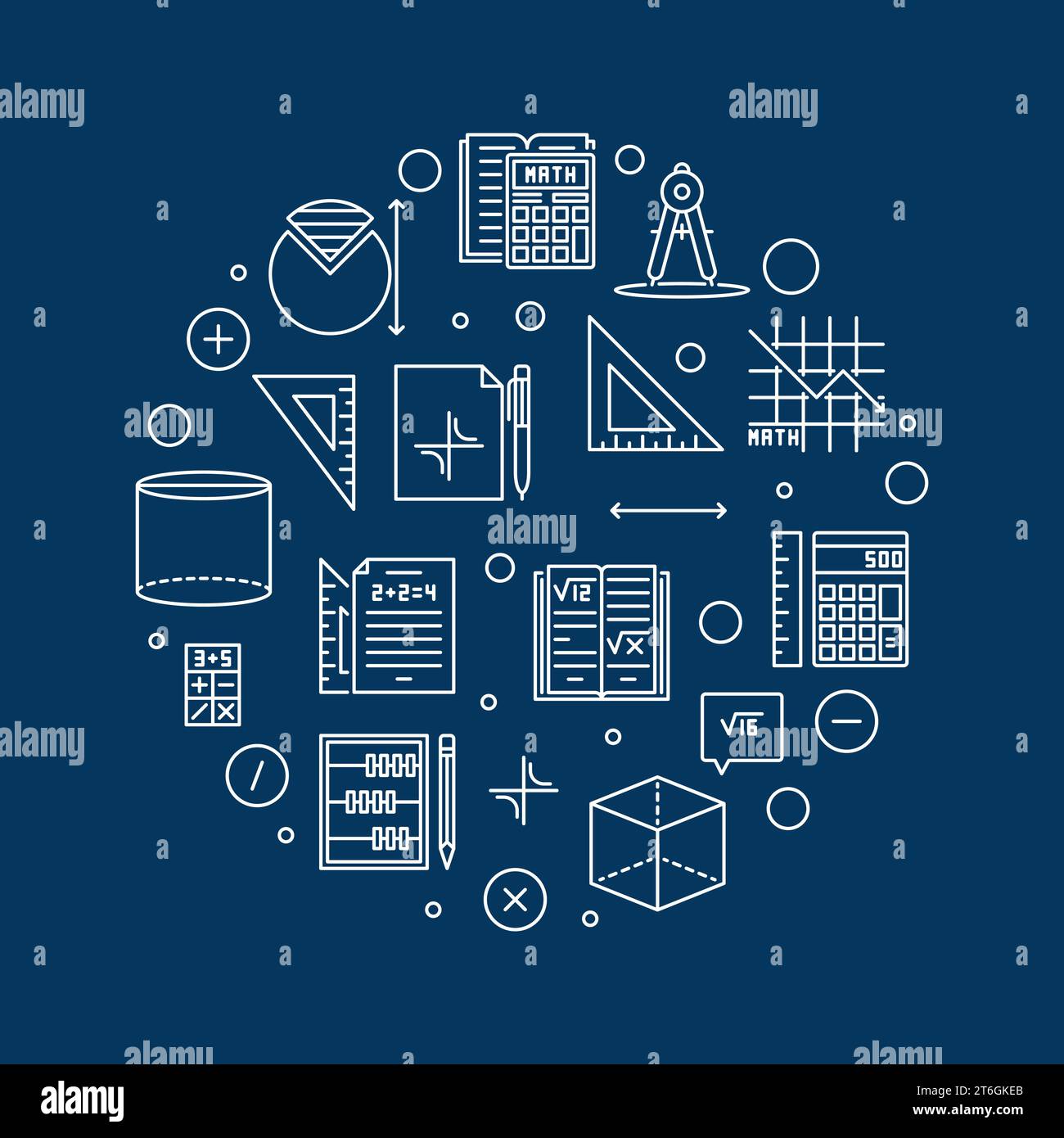 Basic Math vector outline cirlce shaped banner - Mathematics concept ...