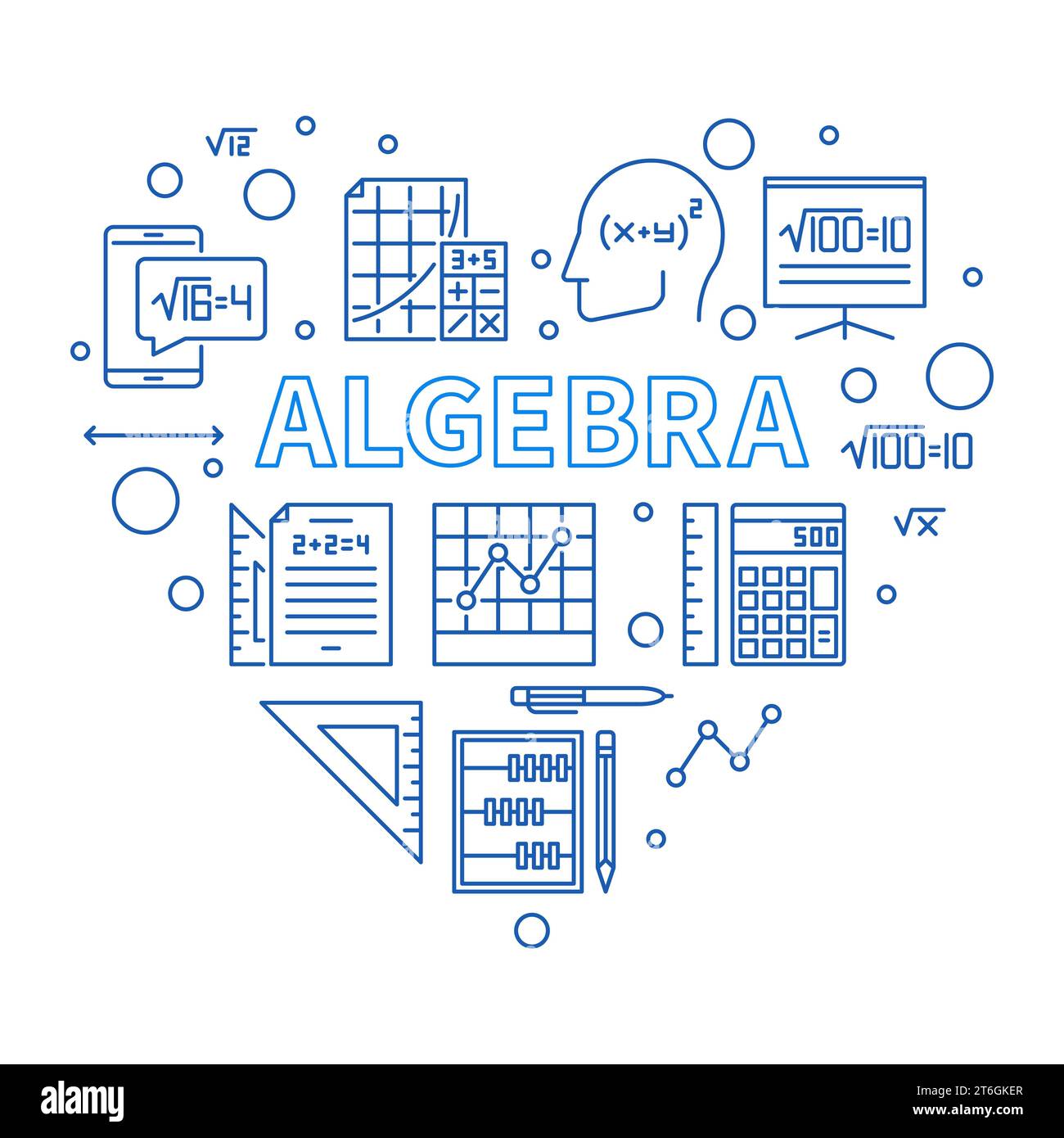 Algebra concept outline heart shape banner - vector illustration in ...