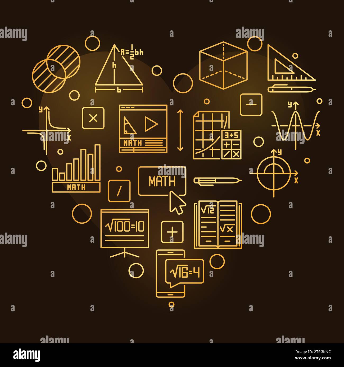 Mathematical Sciences concept linear golden heart-shaped banner. Math ...