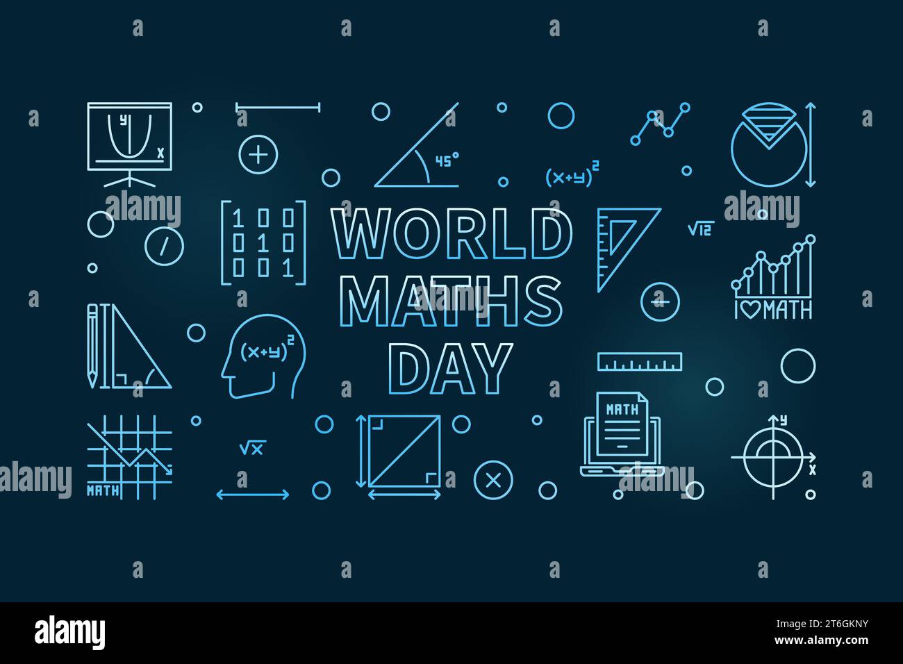 World Maths Day concept vector outline horizontal blue banner - Math ...