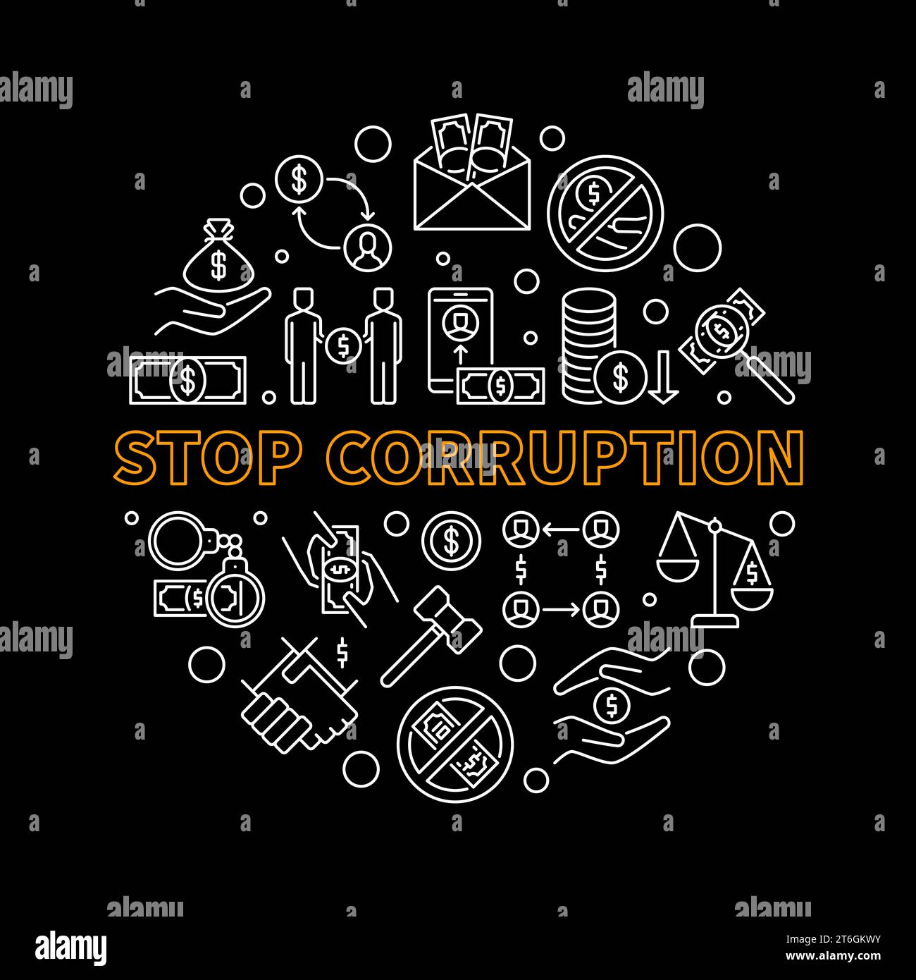 Stop Corruption vector outline round concept banner or illustration ...
