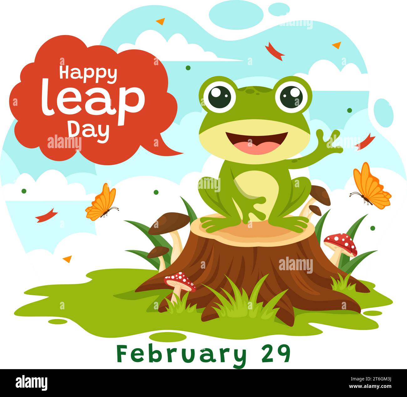 Happy Leap Day Vector Illustration on 29 February with Jumping Frogs ...