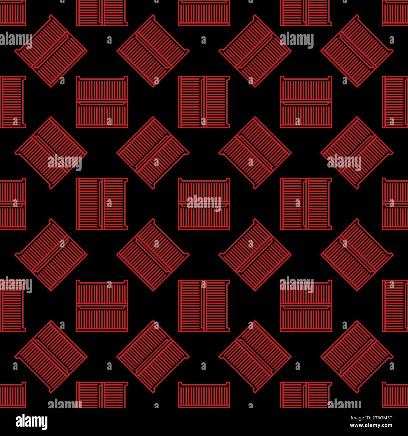 Two Shipping Containers Vector Intermodal Cargo Concept Dark Outline Seamless Pattern Stock