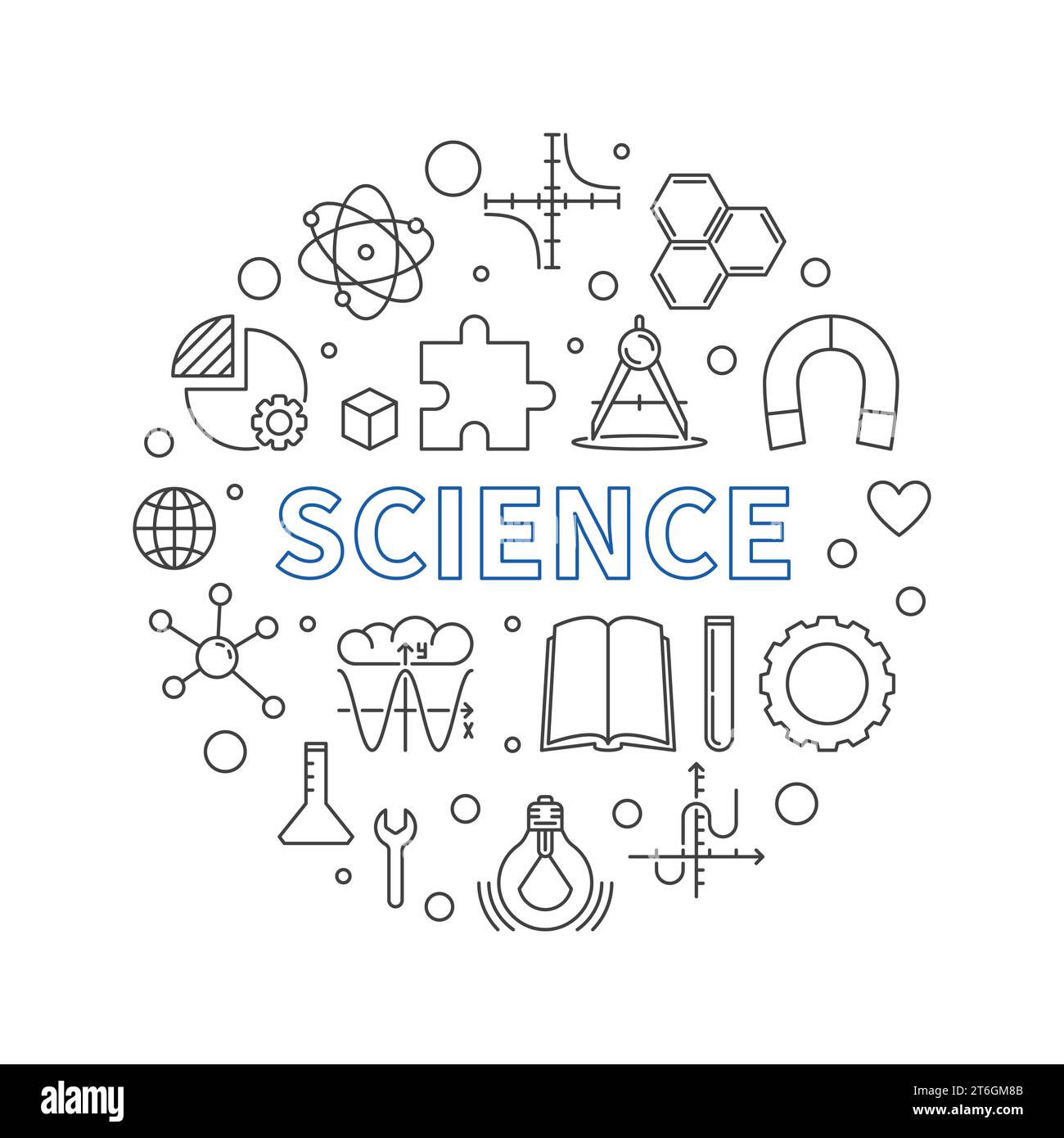Science round minimal vector illustration or banner in outline style ...