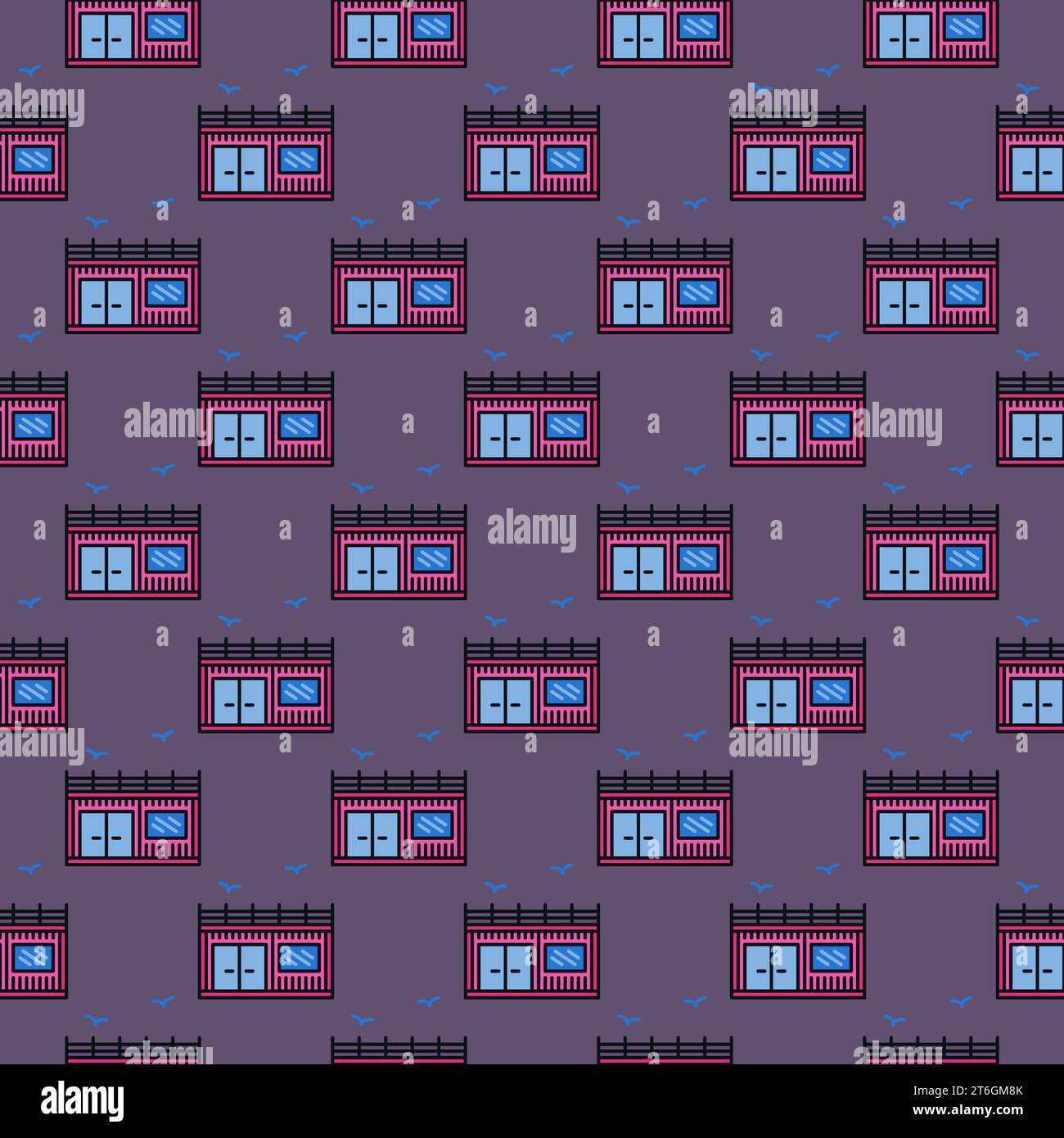 Shipping Container Small House Or Office Vector Concept Colored Seamless Pattern Stock Vector