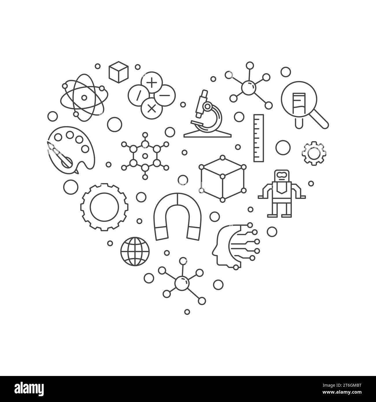 I Love STEAM heart shaped minimal thin line banner. Science concept ...